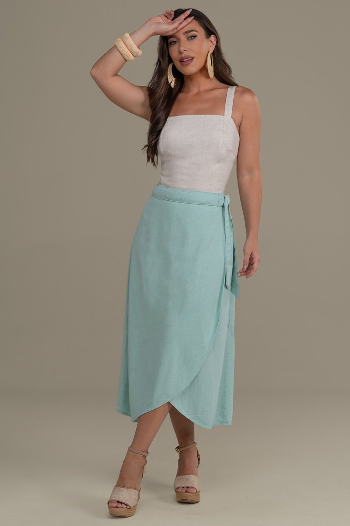 SAIA MIDI ENVELOPE DE LINHO - Azul Turquesa