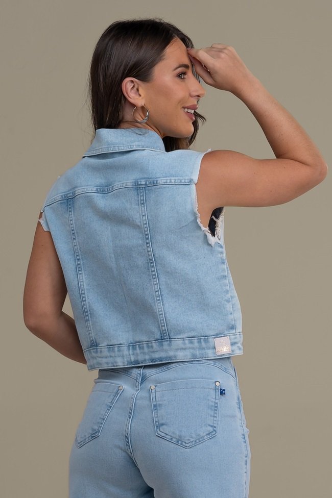 Colete Jeans com Strass